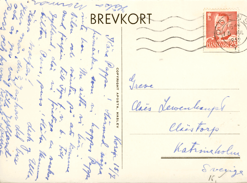 Postkort afsendt til Greve Claës Lewenhaupt Claestorp Katrineholm ...